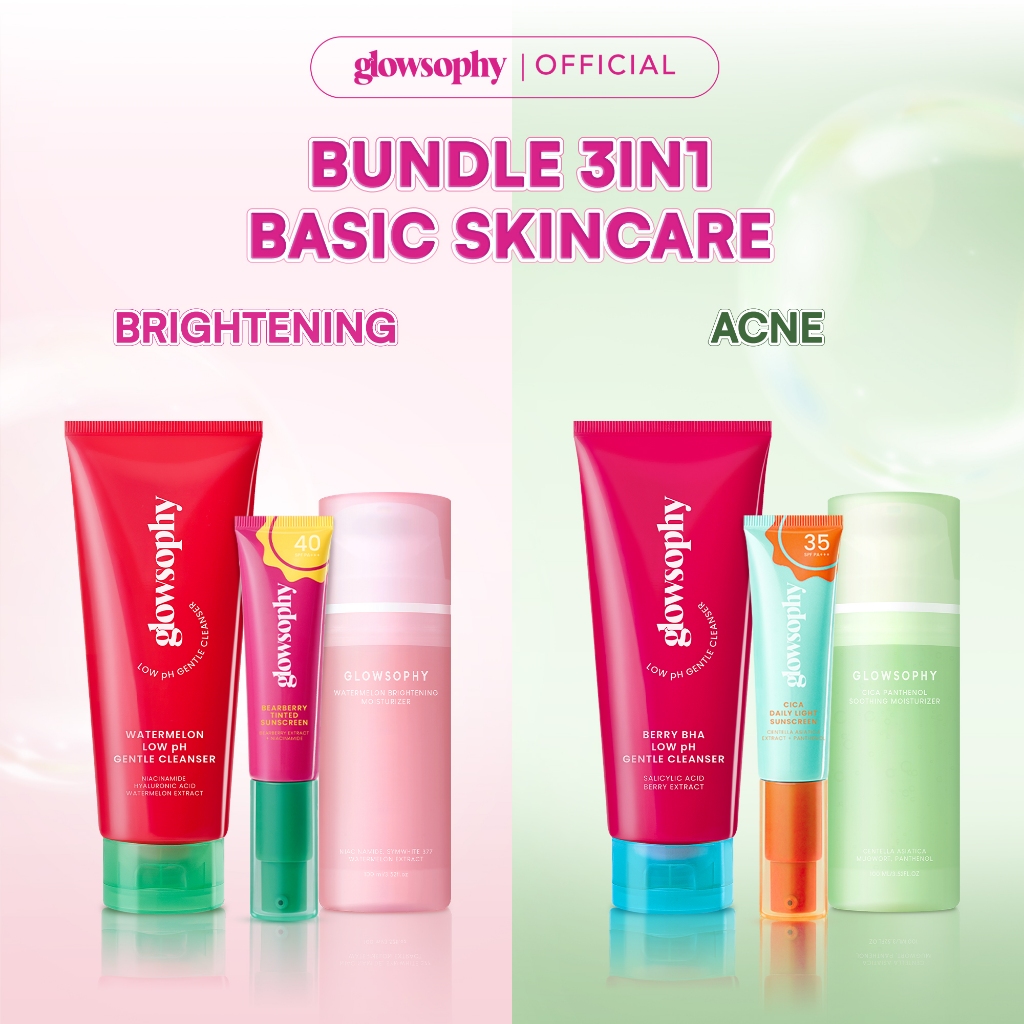 Jual Glowsophy Bundle 3in1 Basic Skincare Gentle Cleanser + Moisturizer 100ml + Sunscreen ...