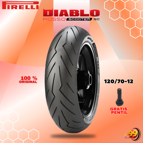 Jual Ban Motor Vespa Matic PIRELLI DIABLO ROSSO SCOOTER 120/70 Ring 12 Tubeless | Shopee Indonesia