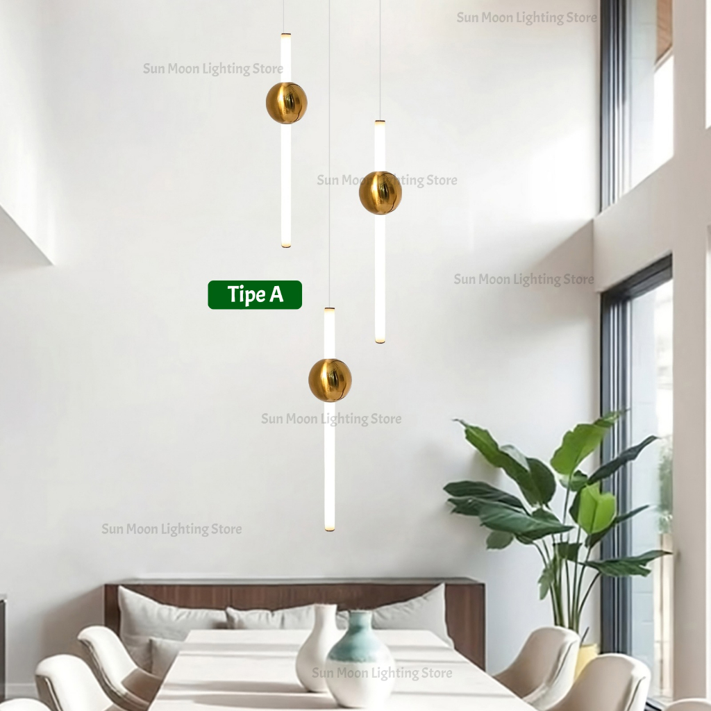 Jual Lampu gantung void led 3in1 body gold minimalis modern ruang tamu kop bulat 3Lampu pendant ...