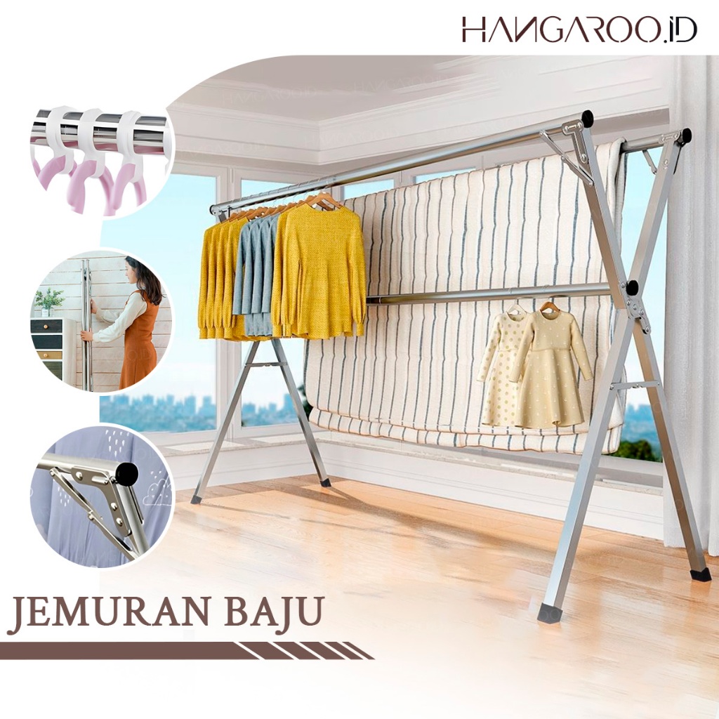 Jual Hangaroo Jemuran Baju Lipat Portable Jemuran Pakaian Anti Karat ...