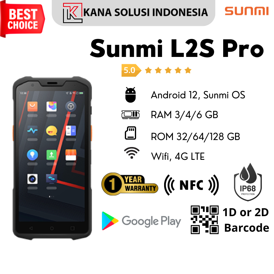 Jual PDA PDT Sunmi L2s Pro 4/64GB 2D Scanner NFC Support Play Store ...
