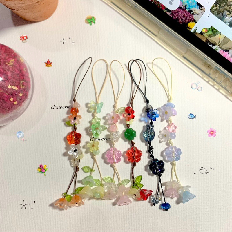 Jual phone strap floral by clouverme / tali hp tema / phone strap bunga ...
