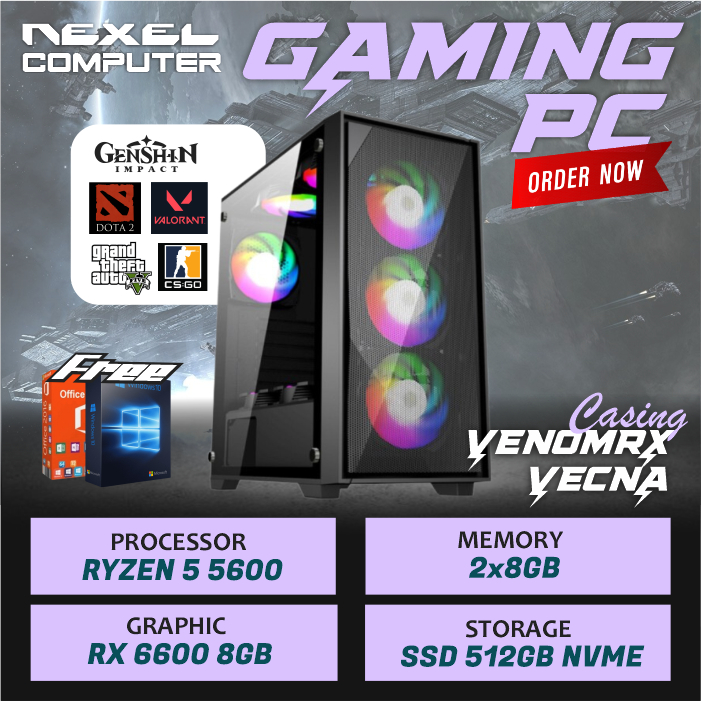 Jual PC Gaming - Ryzen 5 5600 - RX 6600 8GB - 16GB RAM DDR4 - SSD 512GB NVME | Shopee Indonesia
