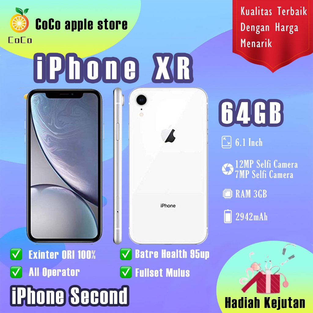 Jual iPhone XR 64GB Second Original100% Ex-Inter 6.1" OLED Fullset Mulus Normal Like New ...