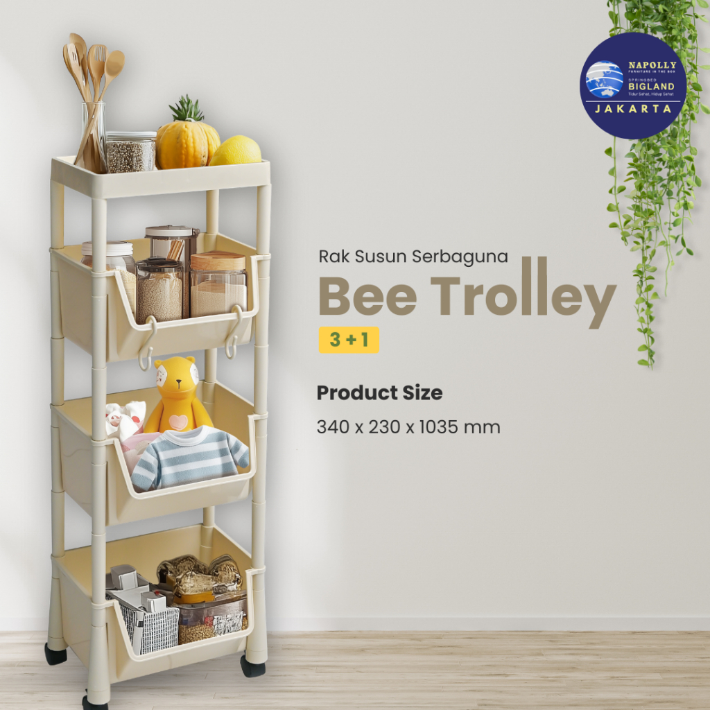 Jual Bee Trolley Rak Susun Laci Plastik Serbaguna 3+1 Dengan Roda ...