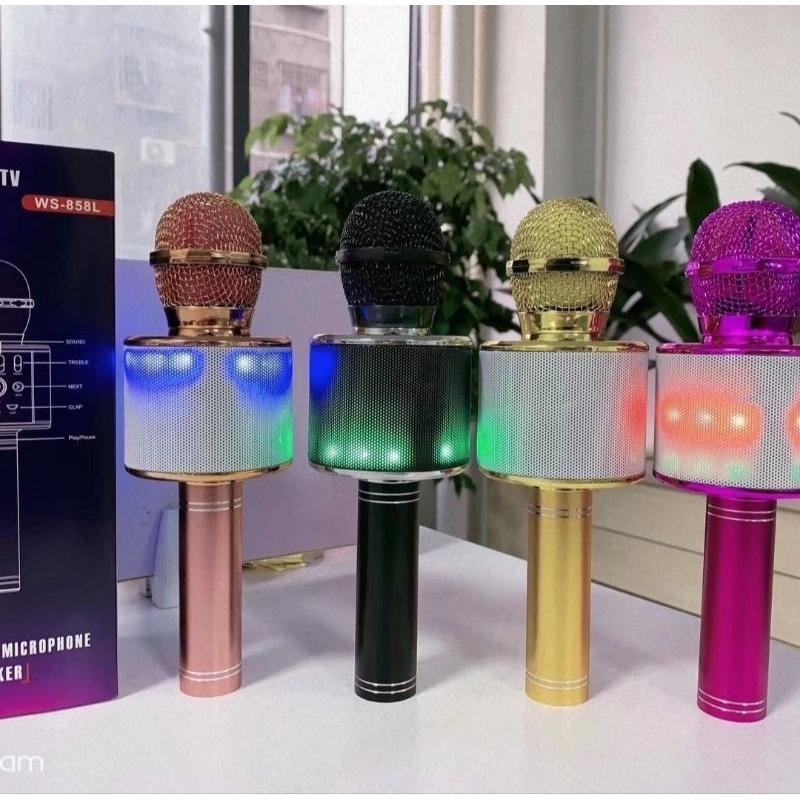 Jual MIC KARAOKE BLUETOOTH WS858-L WITH LED SUPPORT RADIO USB SD CARD SPEAKER WIRELESS MUSIC BAT ...