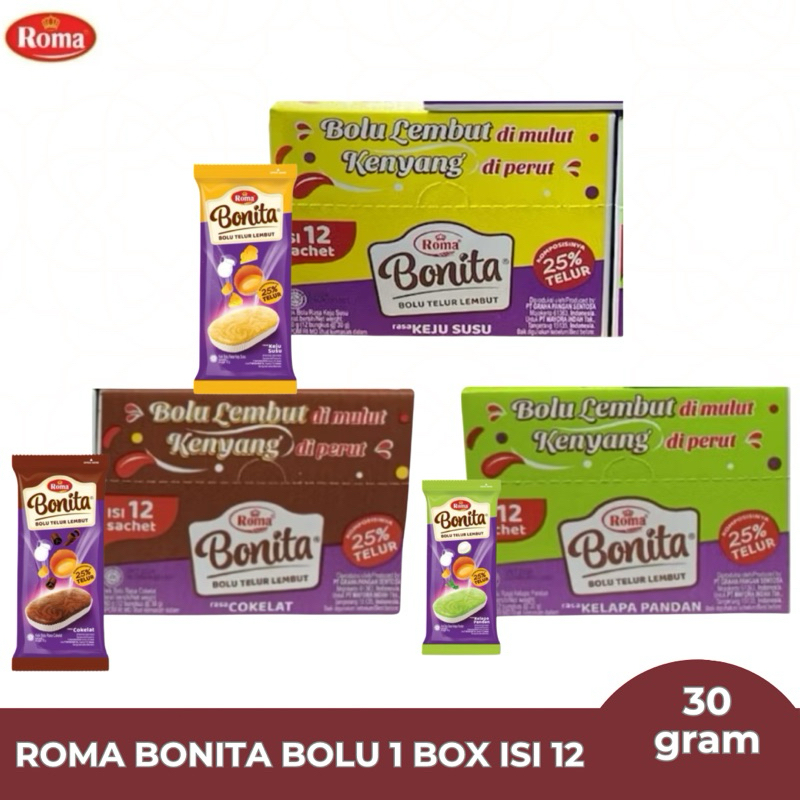 Jual [1BOX ISI 12] Roma Bonita Bolu All Rasa Cokelat keju susu kelapa ...