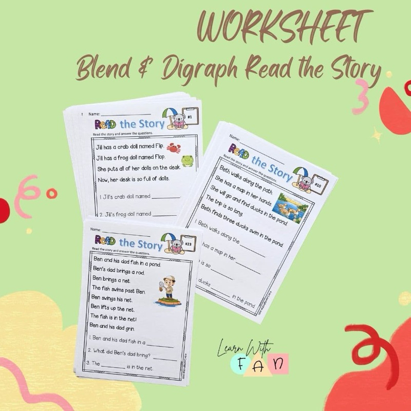 Jual LearnWithFan • Phonics Worksheet Blend and Digraph Read the Story ...