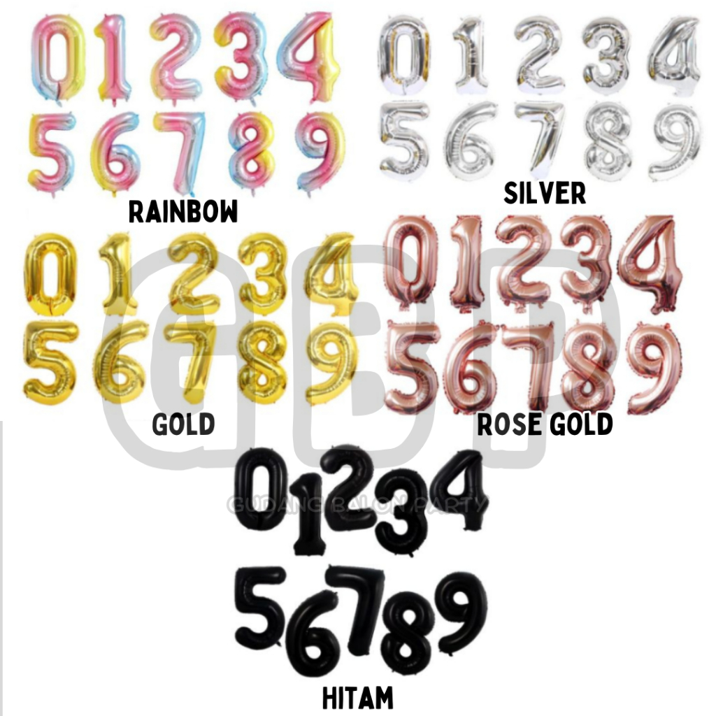 Jual Balon Foil Angka BESAR - 80cm (Gold, Silver, Rosegold, Hitam ...