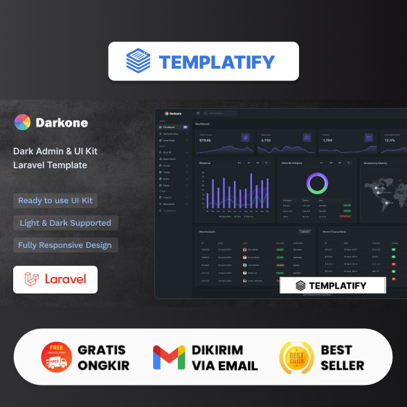 Jual Darkone - Dark Admin Dashboard and UI Kit Laravel Template Other Admin Website | Shopee ...
