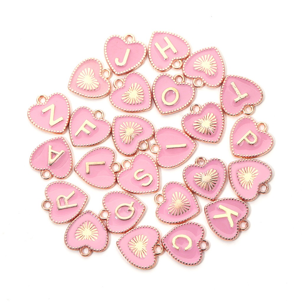 Jual [Pilih Huruf] 1 Buah Manik Charm Aesthetic Alfabet LOVE HEART PINK ...