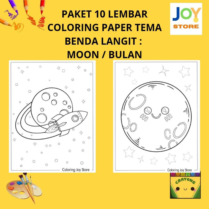 Jual PAKET 10 Lembar Kertas Gambar Mewarnai Tema Benda Langit - Moon ...
