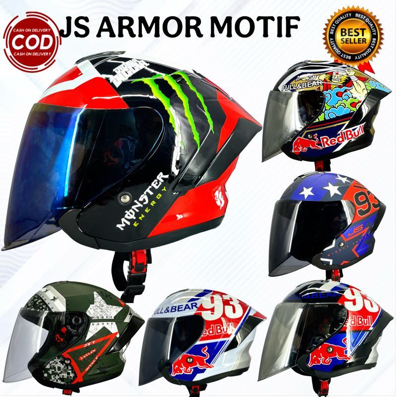 Jual Helm Half Face JS Armor Motif Monster SNI/Free Stiker/Helm Keren ...