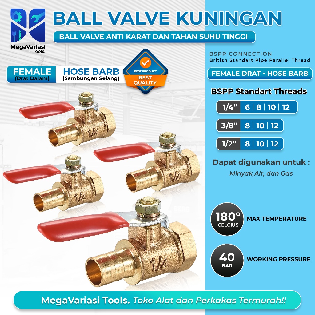 Jual Stop KRAN Ball Valve Male To Female 1/4" 1/2" 3/8" 1/8" M-F (KODE ...