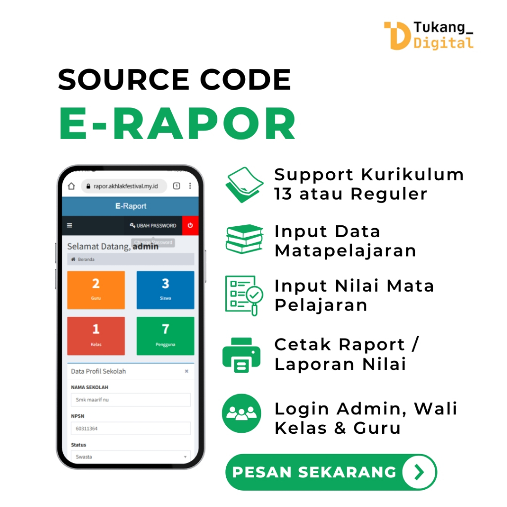 Jual E Rapor Rapot Online Website Sistem Laporan Penilaian Siswa ...