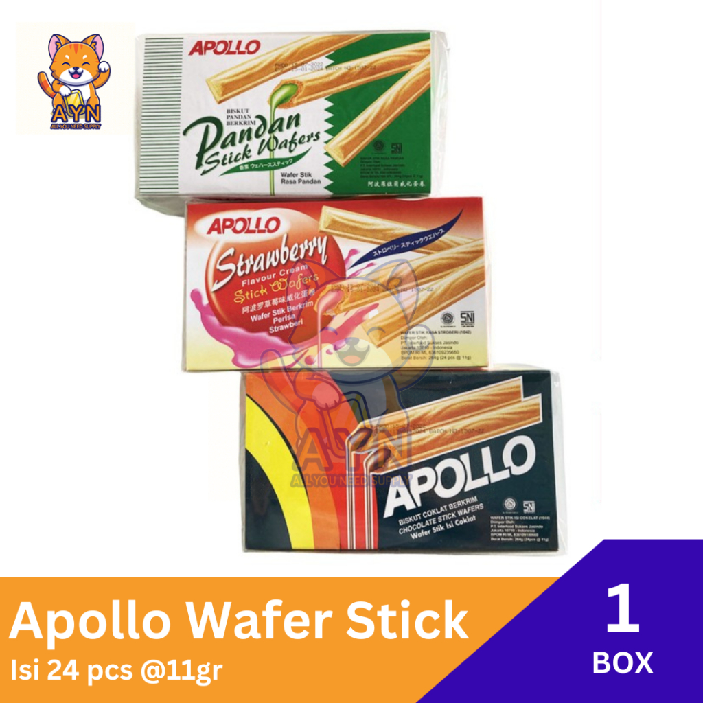 Jual Apollo Wafer Stick Cokelat | Stroberi | Pandan 11 gr [ 1 box isi ...