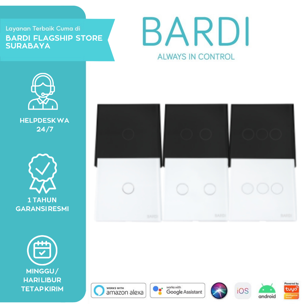 Jual BARDI Smart Wall Switch WiFi 1 / 2 / 3 Gang – Saklar Sentuh Putih ...