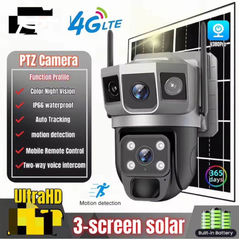 Jual Camera CCTV SIM-card 4G Solar Panel TIGA lensa / TIGA Layar ...