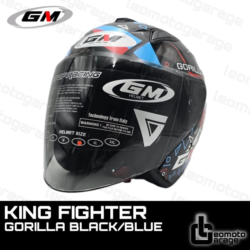 Jual HELM GM KING FIGHTER HELM HALF FACE GORILLA BLACK/BLUE | Shopee ...