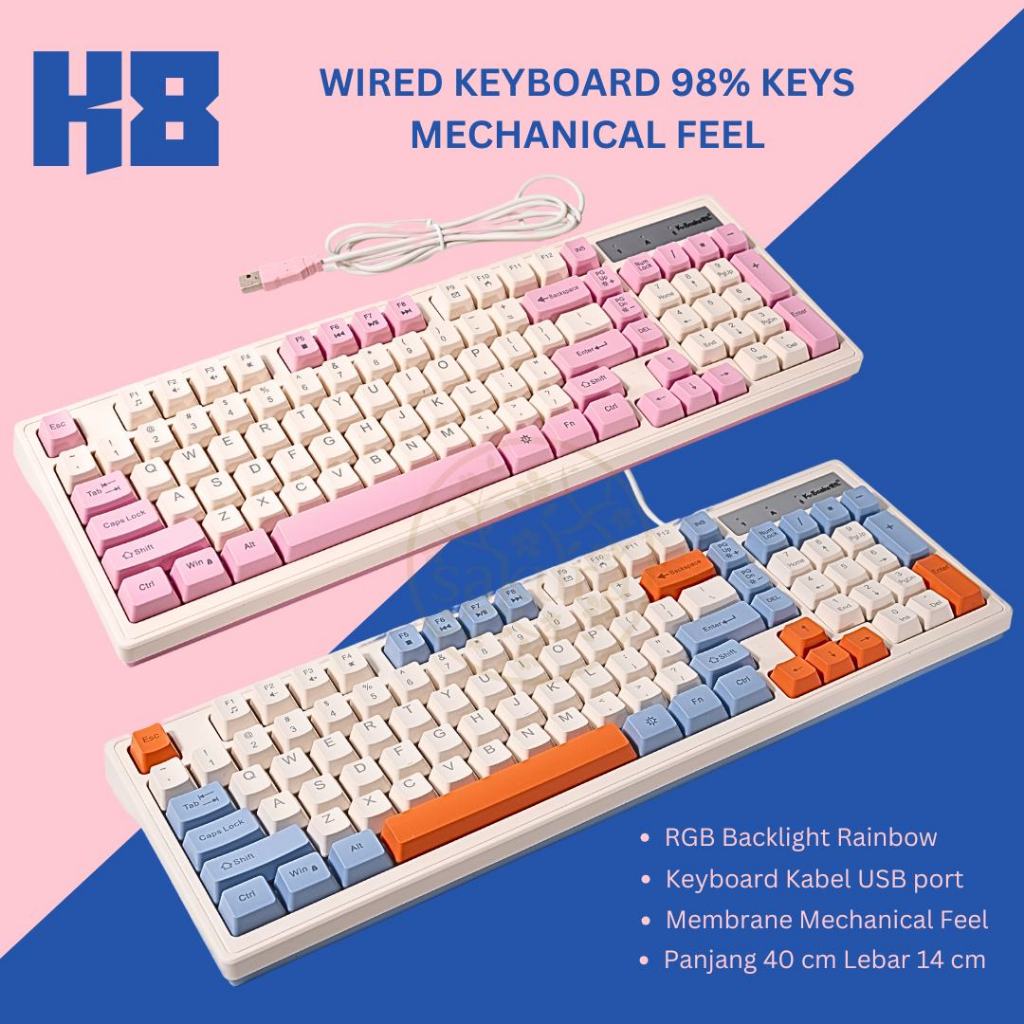 Jual K8 Keyboard Kabel USB Laptop / Komputer Gaming Mechanical Feel 98% ...