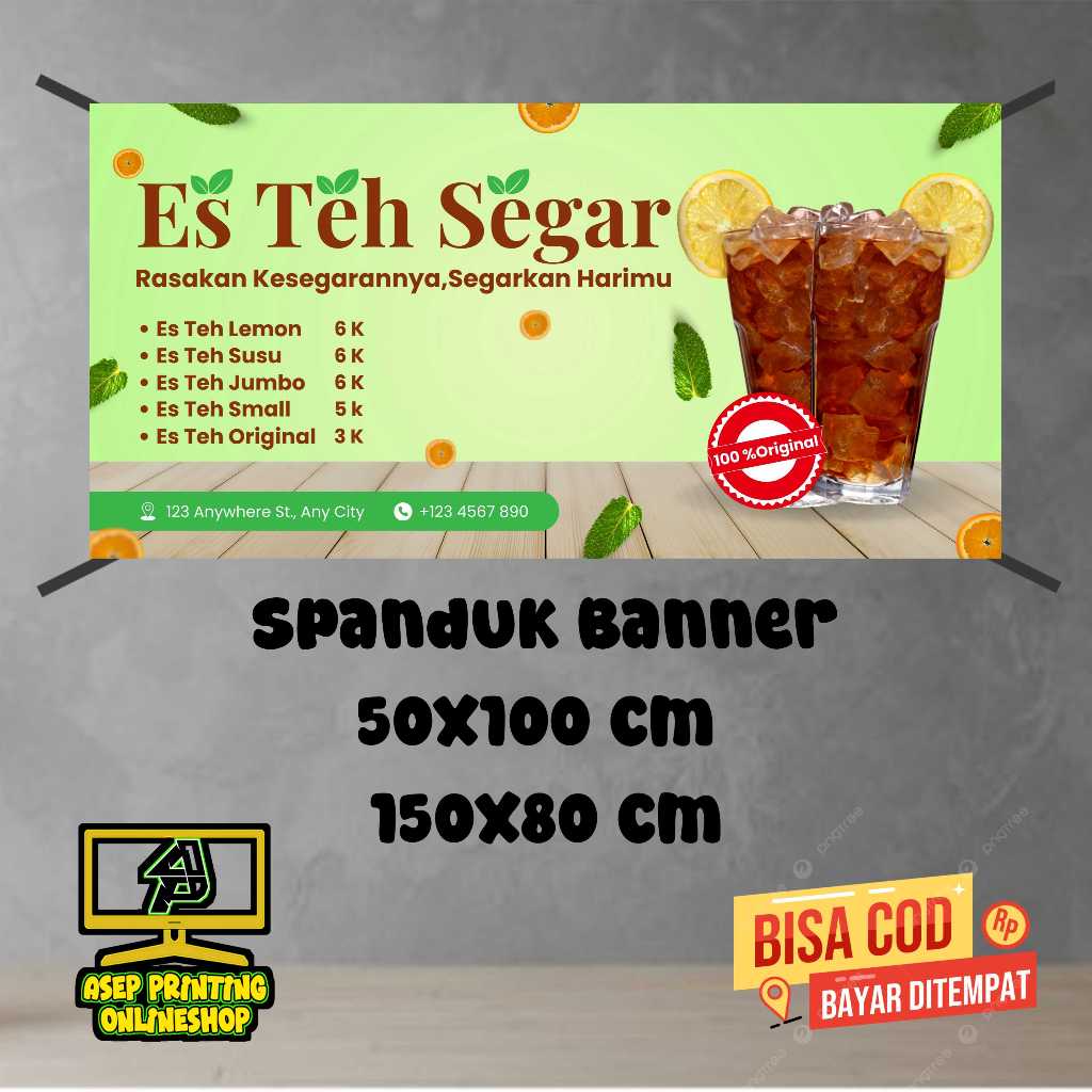 Jual Spanduk banner Es Teh Segar model hijau muda custome desain teks ...