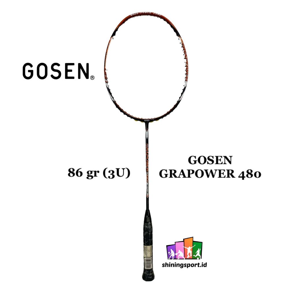Jual Raket Badminton Gosen Grapower 480 (+ Free Kaos & Towel Grip 2 pcs ...