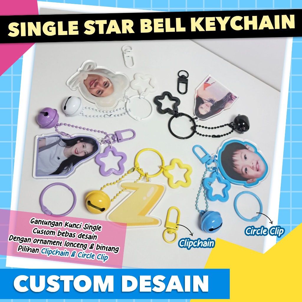 Jual SINGLE STAR BELL KEYCHAIN / GANTUNGAN KUNCI CUSTOM AKRILIK DENGAN ORNAMENT BELL & STAR ...
