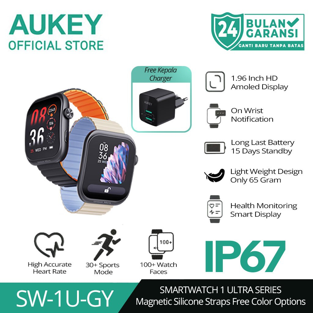 Jual AUKEY SmartWatch 1 Ultra 1'96" Amoled Display IP67 Waterproof With ...