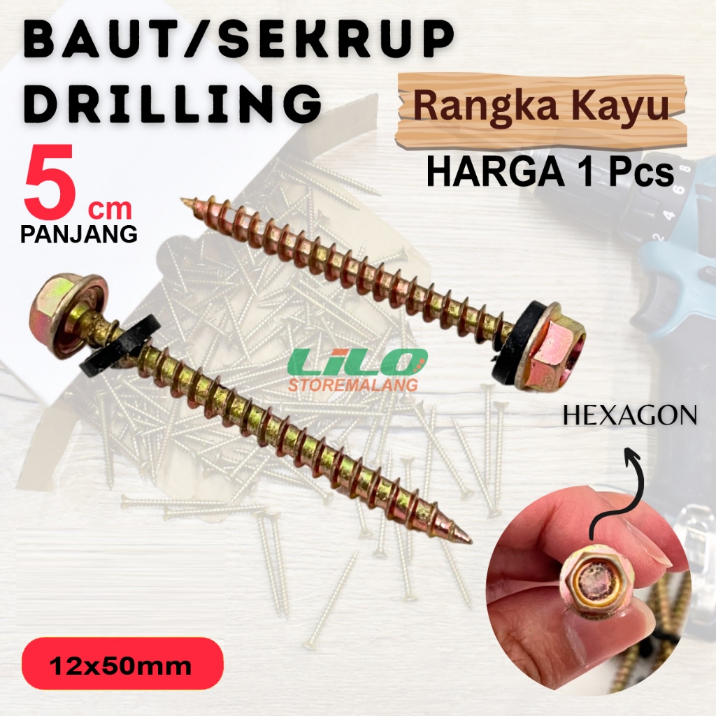 Jual Baut Sekrup drilling roofing spandex galvalum rangka kayu hexagon ...