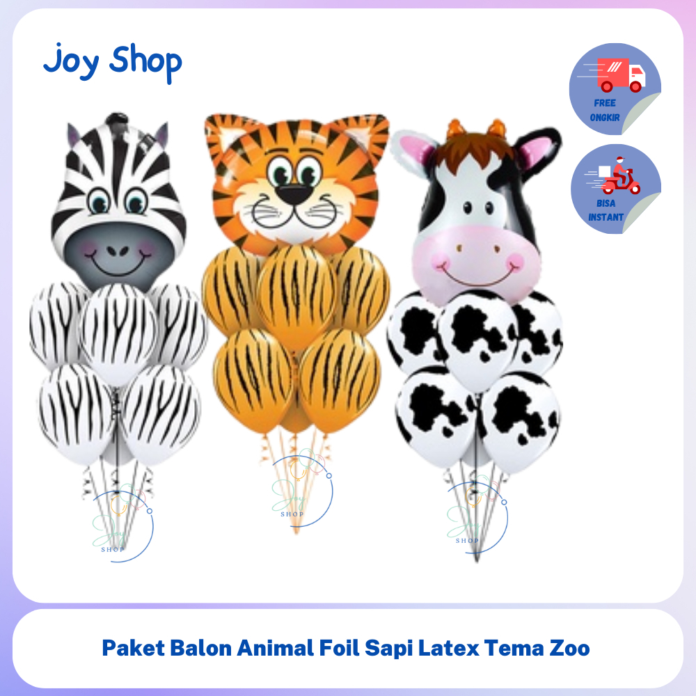Jual Paket Balon Animal Foil Sapi Latex Tema Zoo Dekorasi ulang tahun ...