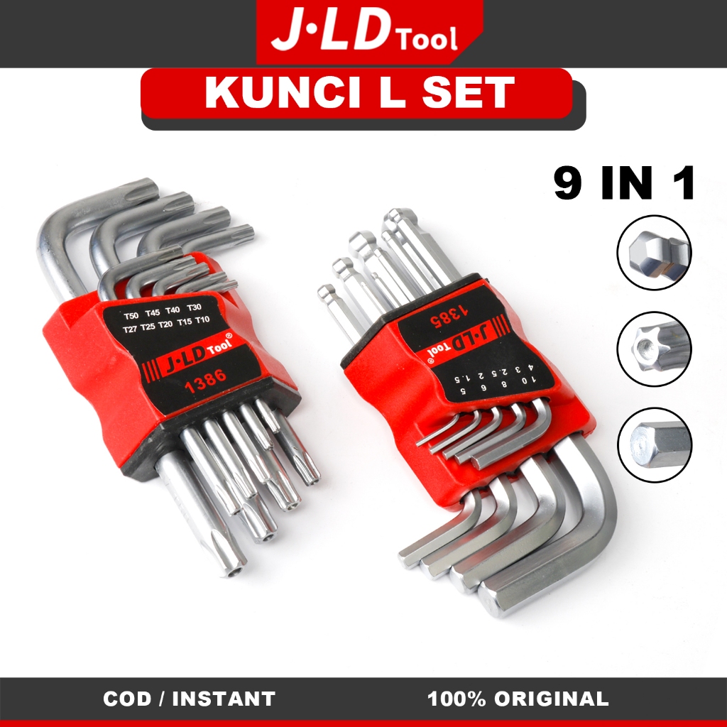 Jual JLD 9pcs KUNCI L BINTANG SET PANJANG Kunci L Set T10-T50 Kunci L ...