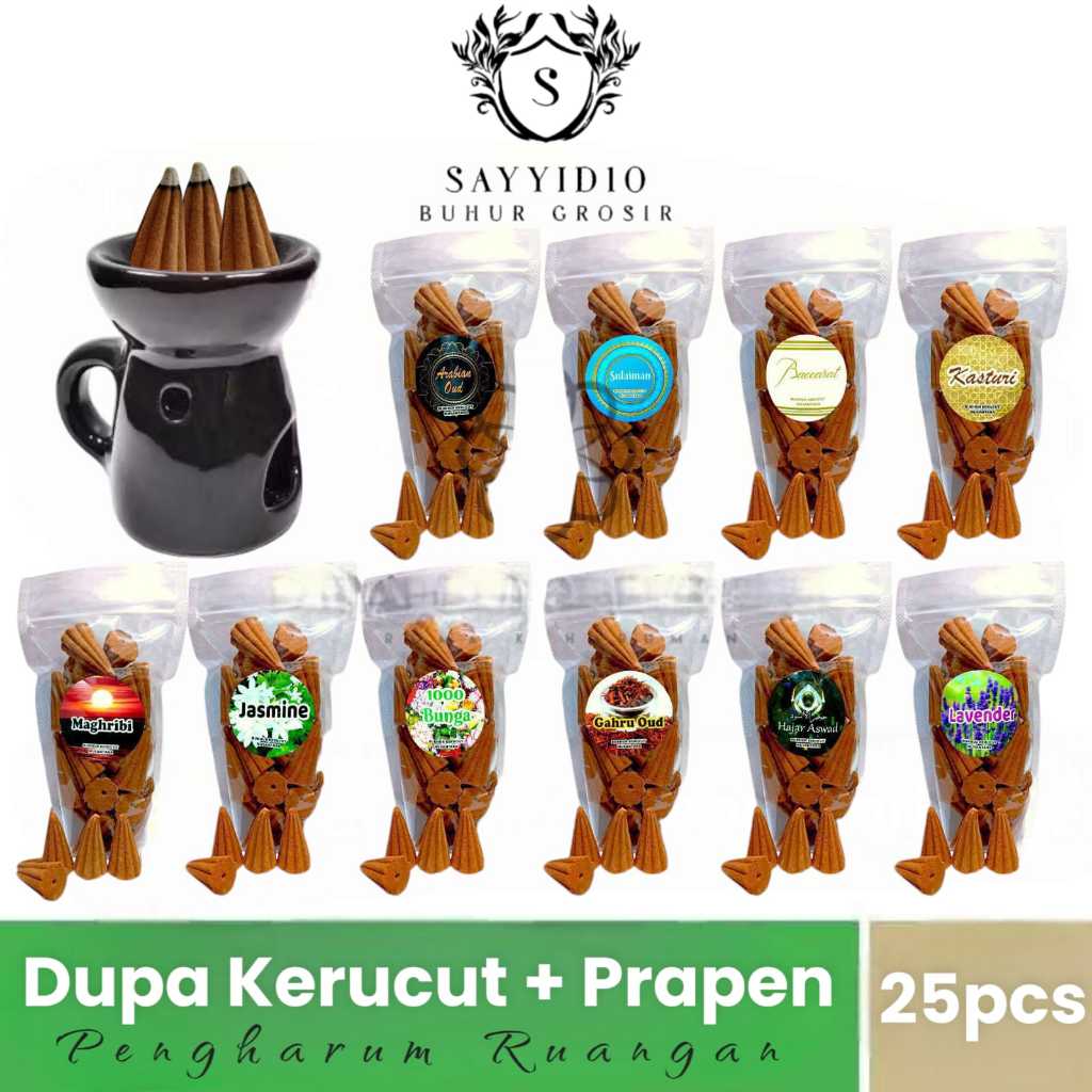 Jual paket bukhur kerucut asap bawah isi 25pcs plus prapen wewangian ...