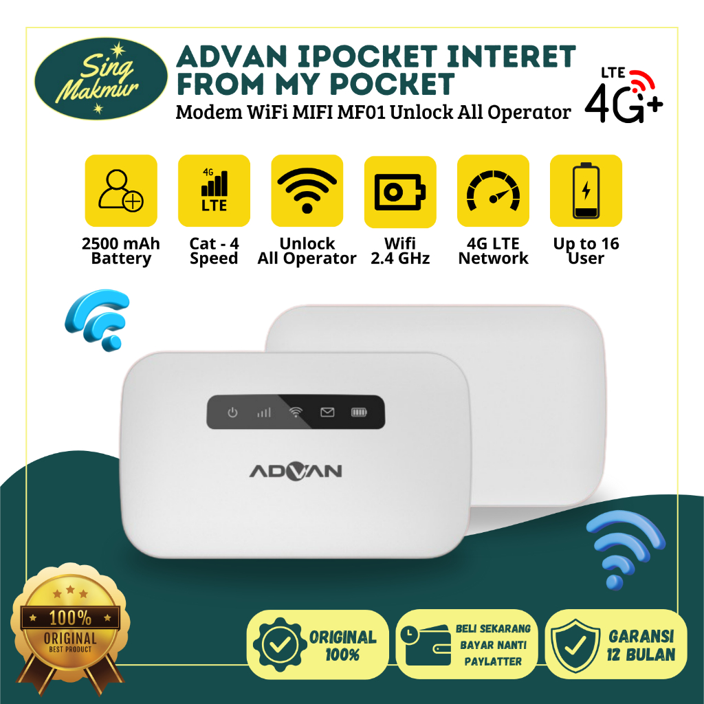Jual ADVAN Ipocket Modem WiFi MIFI MF01 Unlock All Operator baterai ...