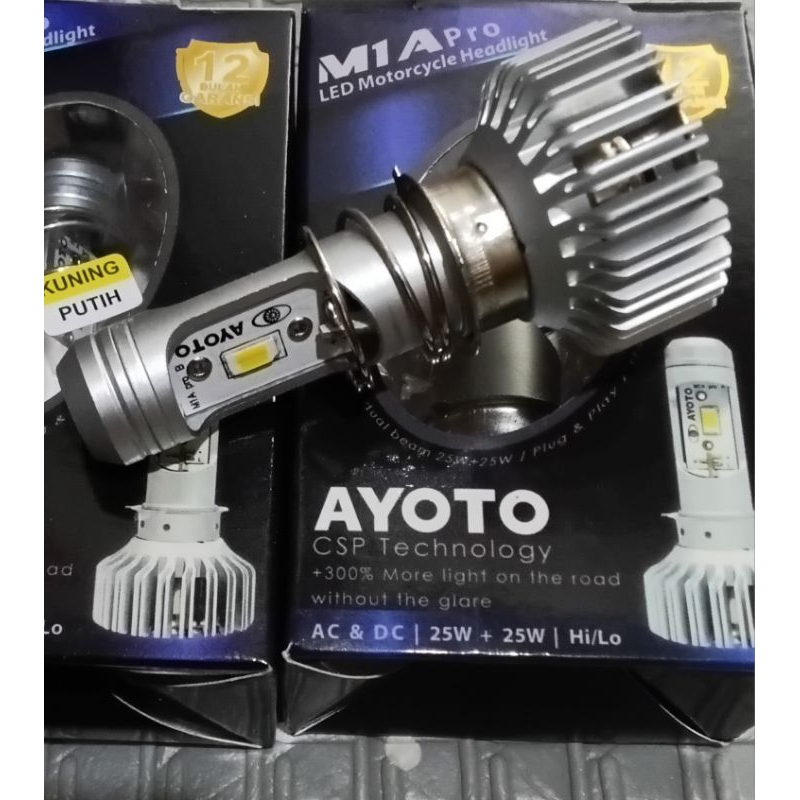 Jual lampu LED depan motor M1A/M1A pro H6/T19/M5 Hi-Lo AC DC AYOTO 25W+25W kuning putih motor ...