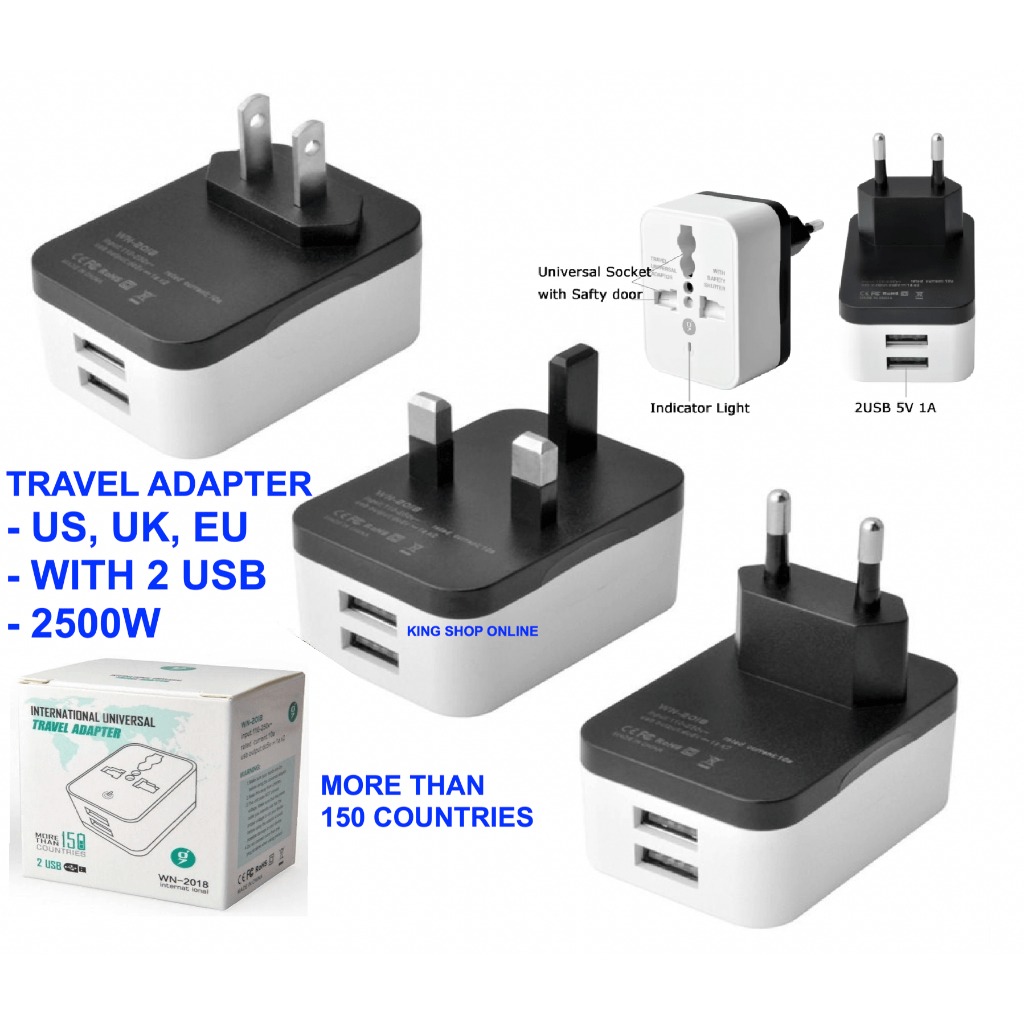 Jual Universal Travel Adapter / Travel Adaptor With Dual USB Port USB ...