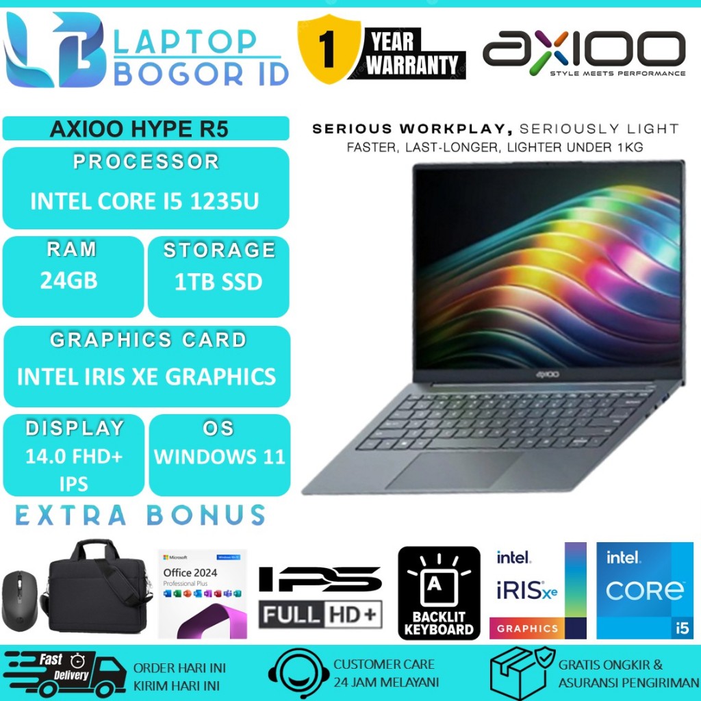 Jual Laptop Axioo Hype R5 Intel core i5 1235U 24GB DDR5 1TB Ssd FHD+ 14 ...