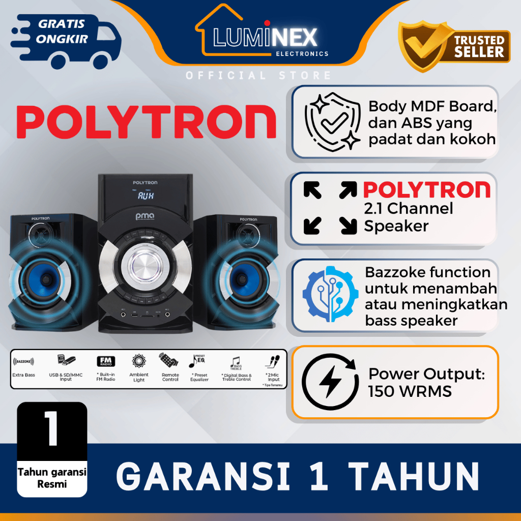Jual Speaker 2.1 Bluetooth Polytron Multimedia PMA 9527/B | Shopee ...