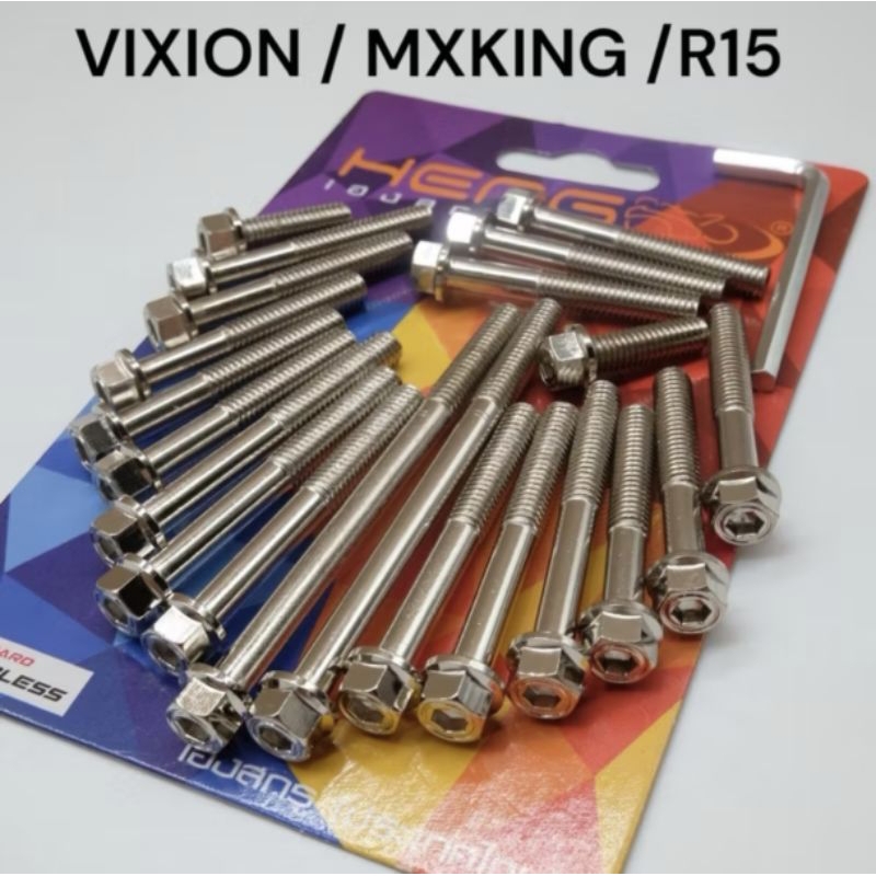 Jual BAUT SET BAK CVT (HENG)HEXAGON BLOK MESIN 2KUNCI CHROME VIXION MX KING R15 | Shopee Indonesia