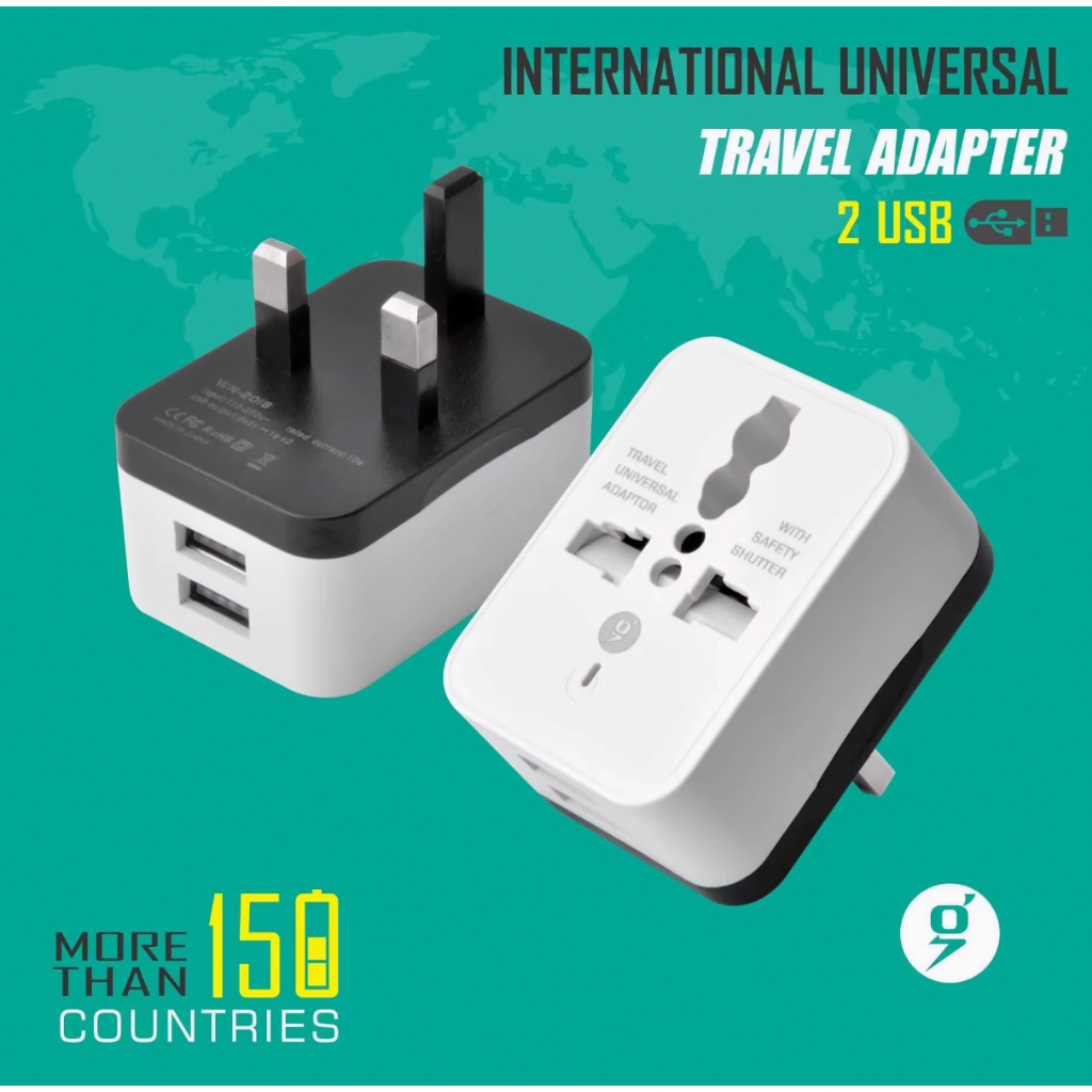 Jual International Universal Travel Adapter 2 USB UK / Travel Adaptor ...