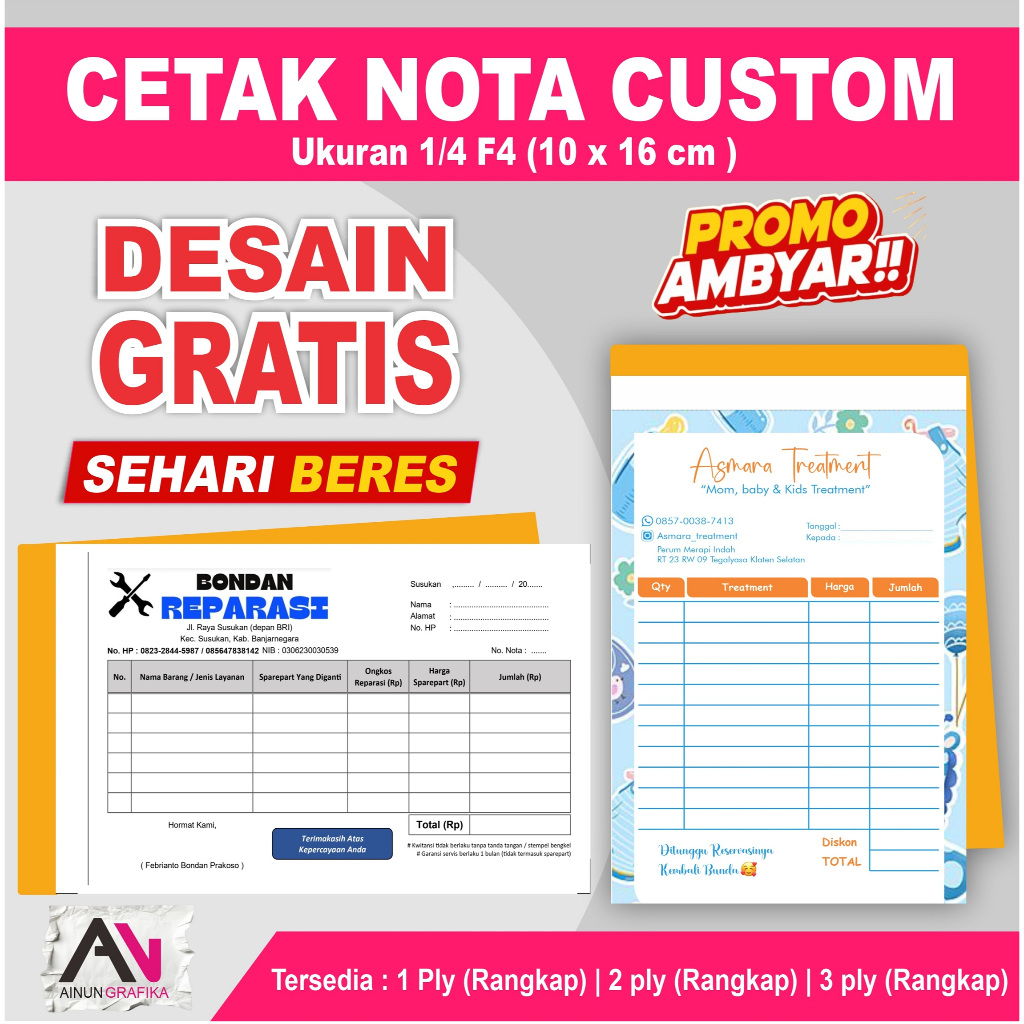 Jual cetak nota custom 1 ply / 2 ply / 3 ply, nota satuan, nota ukuran ...
