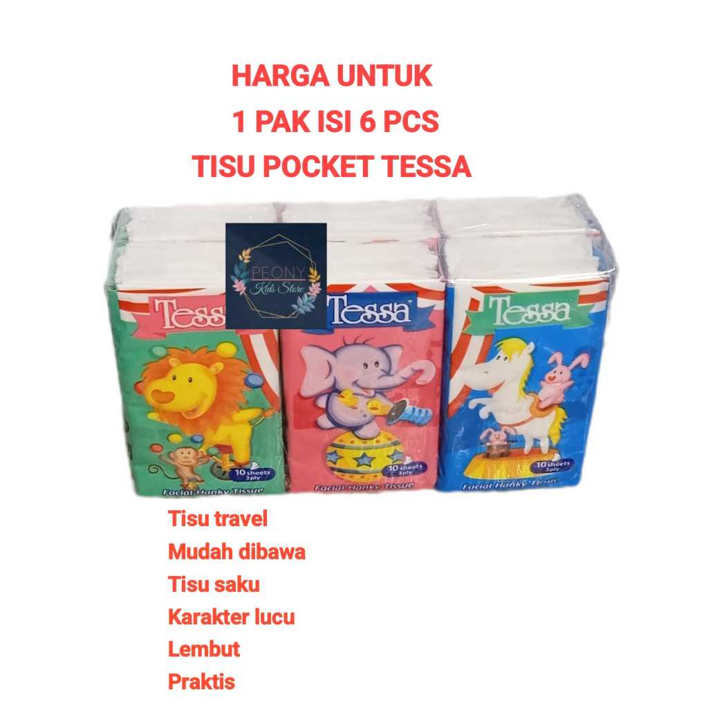 Jual TESSA TISU POCKET isi 6pcs /tesa tissue wajah 10sheet 3ply/tisu ...