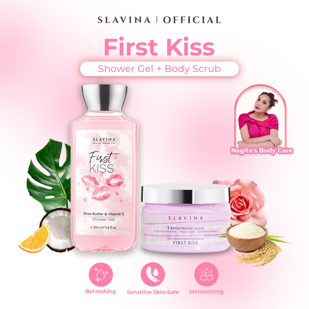 Jual SLAVINA Shower Advanced First Kiss (Body Scrub + Shower Gel) | sabun cair scrub lulur ...