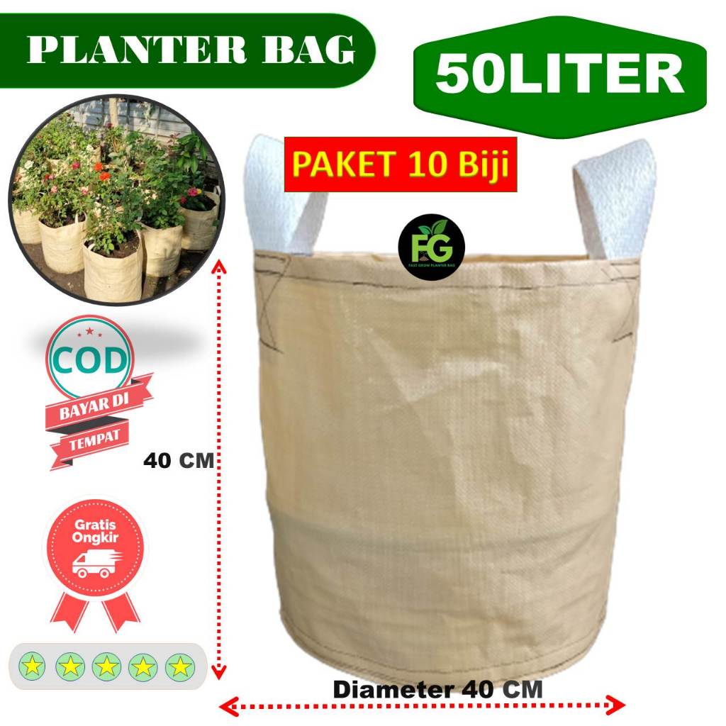 Jual Paket Isi 10 Pcs Planter Bag 50 Liter Ukuran 40x40 Pot Tanaman ...