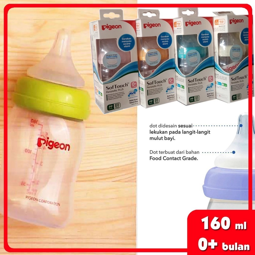 Jual PIGEON Soft Touch Peristaltic PLUS Wide Neck Bottle 160ml Nipple SS 0+ Bulan Botol Susu ...