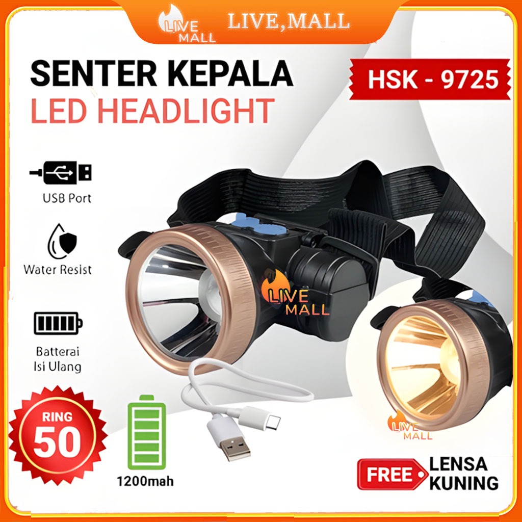 Jual Senter Kepala LED Rechargeable 25W+ Bohlam Led / Senter Kepala ...