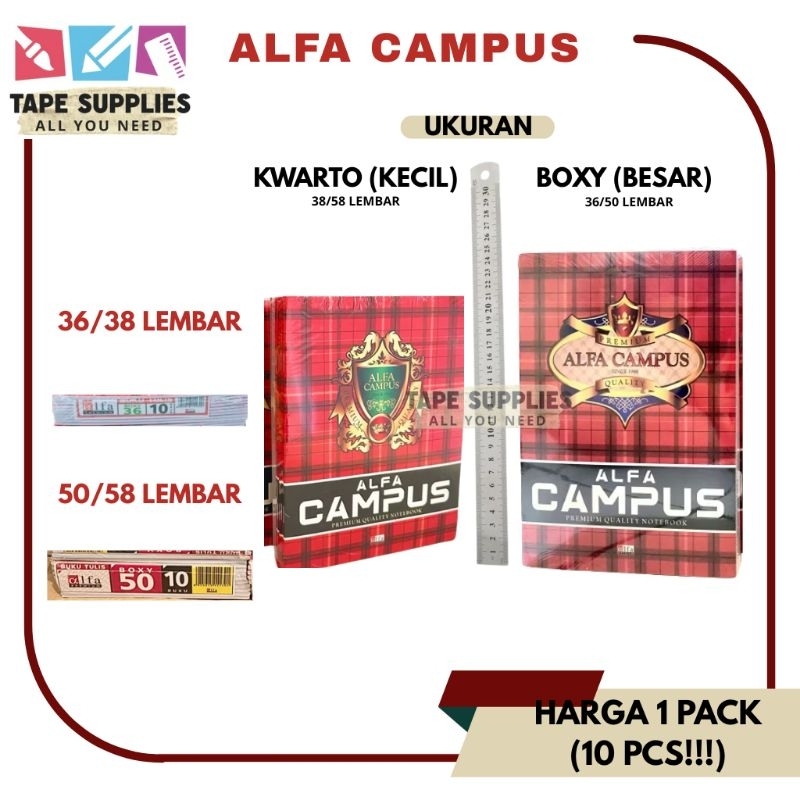 Jual Buku Tulis Alfa Campus 50 Lembar / Alfa Campus 36 Lembar (isi 10 pcs) Besar - Kecil ...