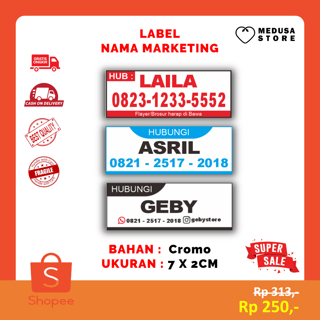 Jual Stiker Label Nama Marketing / Sticker Lebel Brosur dan Flyer - Bisa Custom | Shopee Indonesia