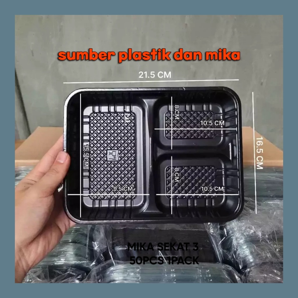 Jual [ 1 PACK 50PCS ] MIKA RTR223 BOX BENTO SEKAT 3 + TUTUP TRAY BENTO ...