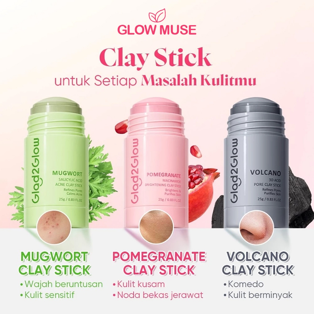 Jual [100% ORI]Glad2Glow Clay Stick&Face Mask Complete Series - Pomegranate Brightening Clay ...