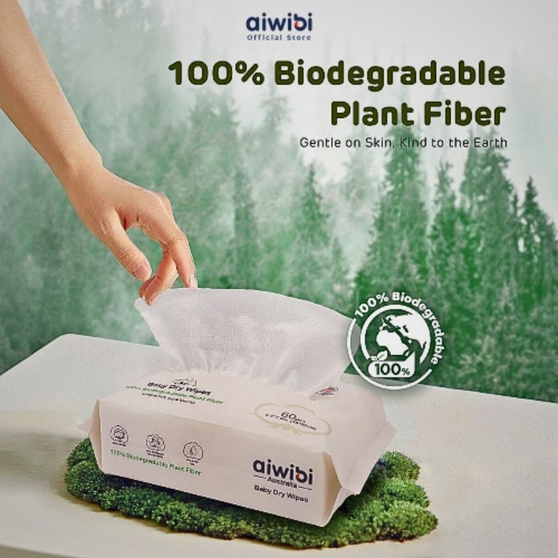 Jual AIWIBI Baby Dry Wipes (isi 60 lembar) Biodegradable Tisu Kering ...